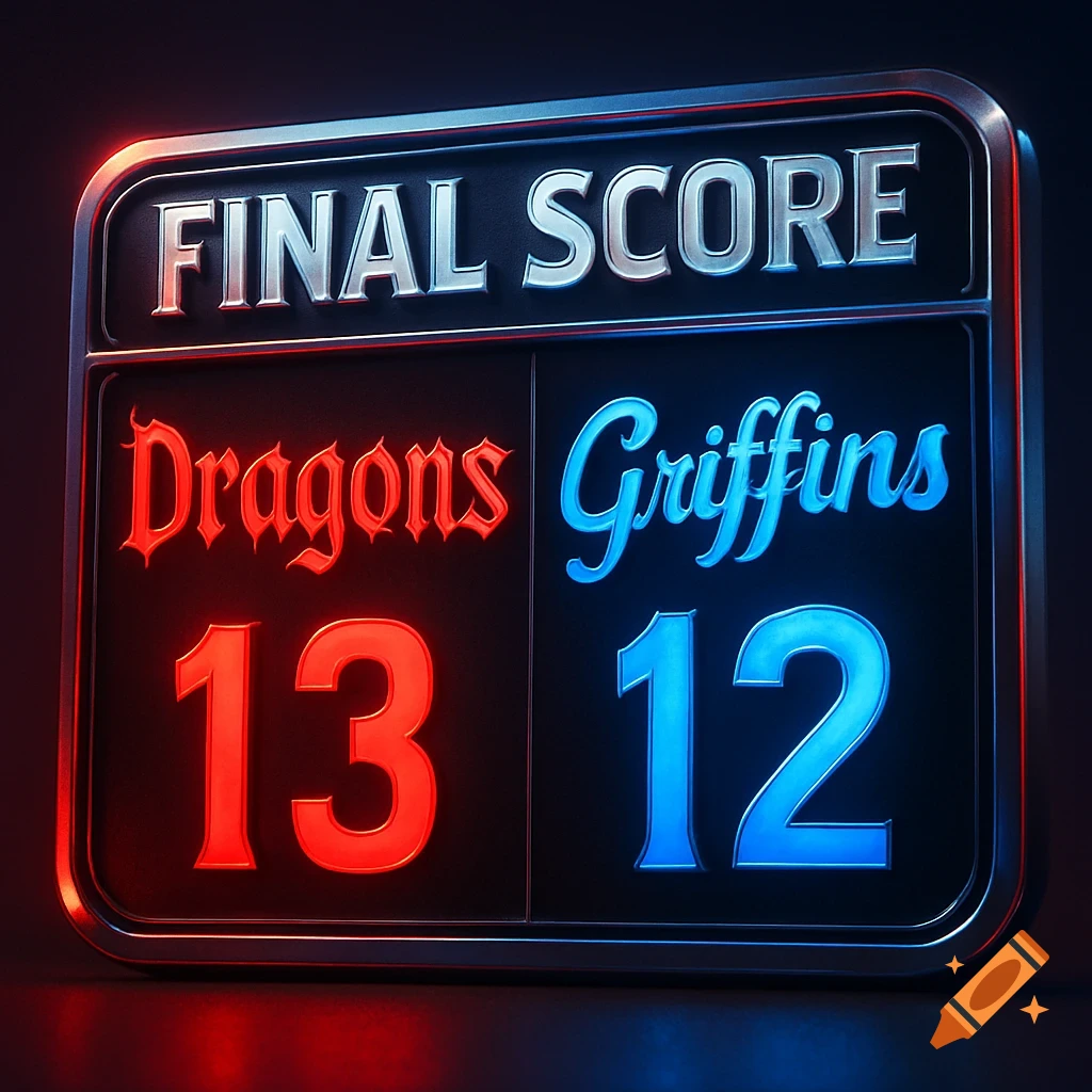 A close-up of a digital scorecard showing "Final Score" with "Dragons ...