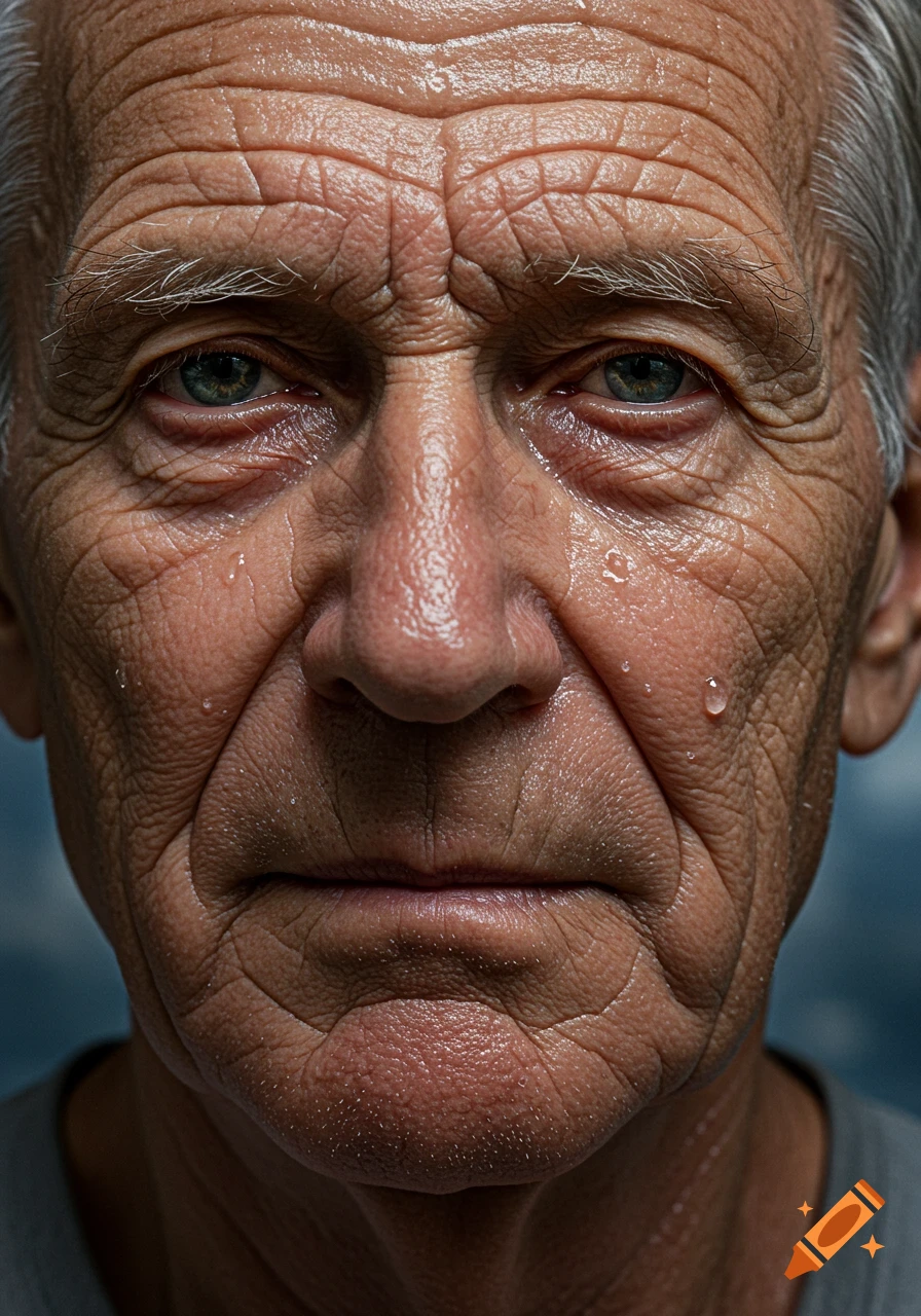 Close-up photorealistic portrait of an old, very wrinkly man with a ...