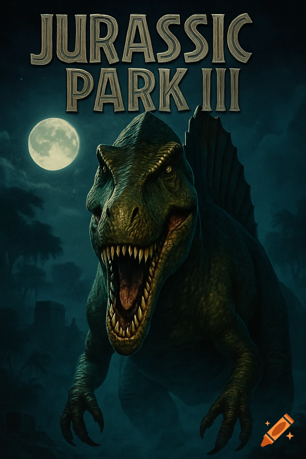Dramatic movie poster for Jurassic Park III featuring a roaring ...