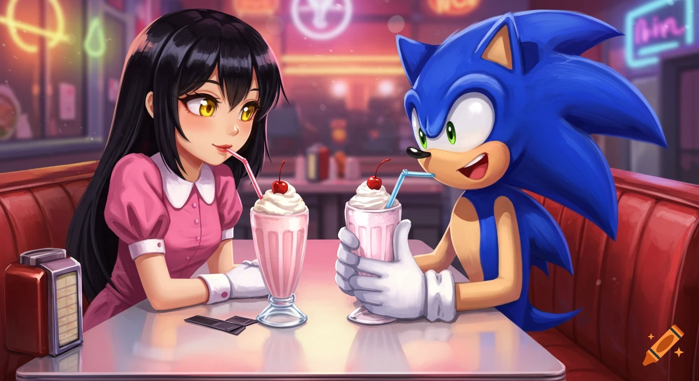 Sonic the Hedgehog and an anime girl with black hair and yellow eyes ...