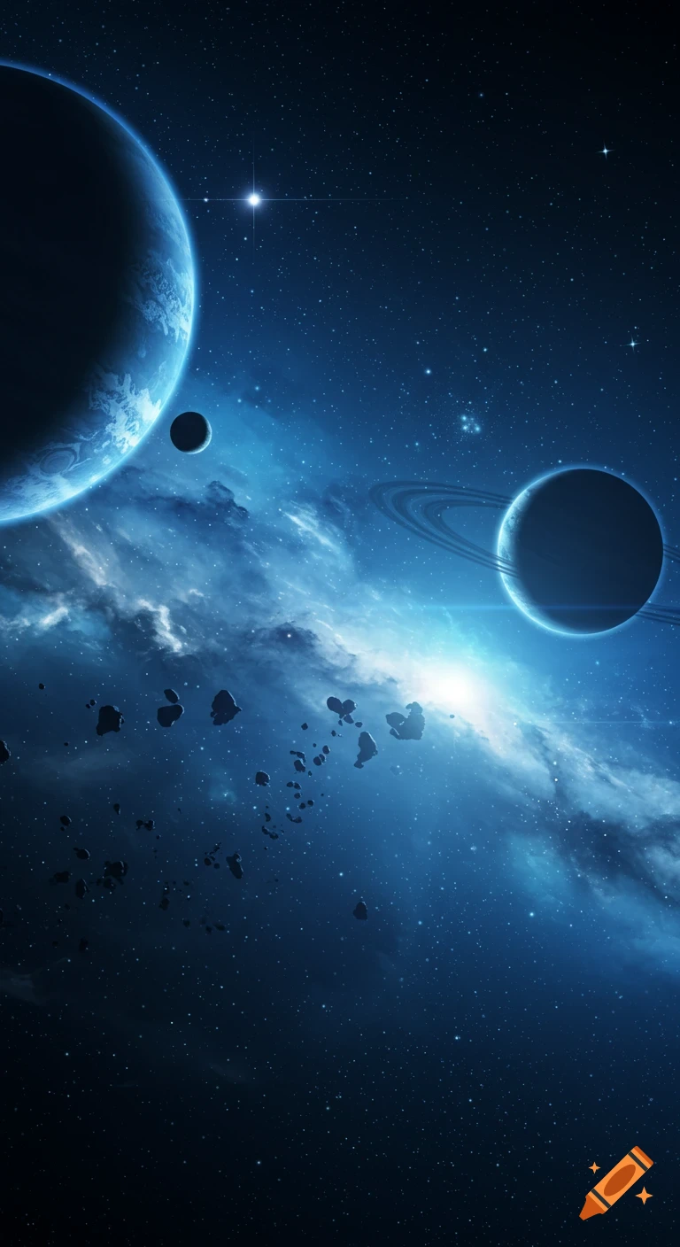 Vibrant cosmic scene with planets, a bright star, nebula clouds in ...