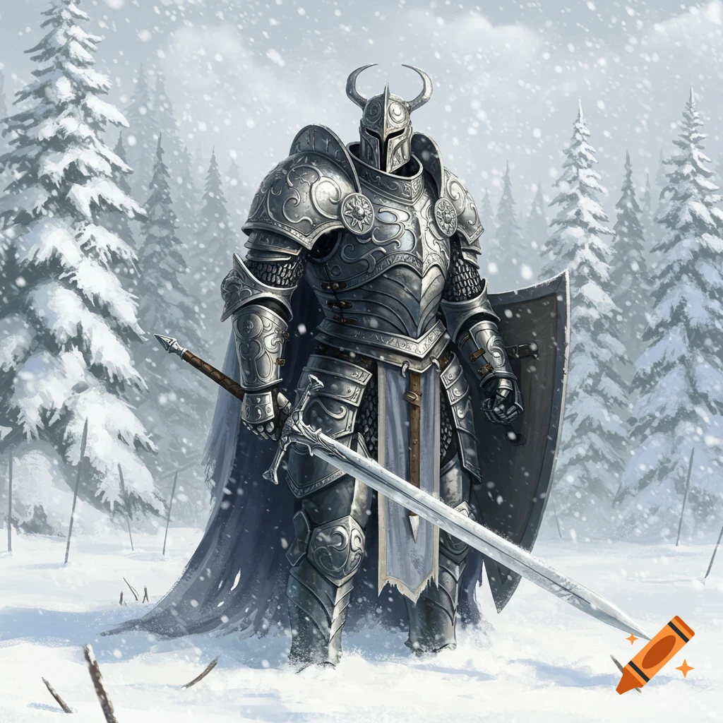 An undead winter knight in ornate icy armor, holding a glowing blue ...