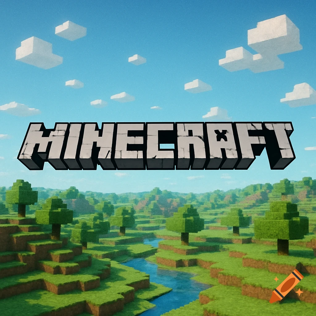 Minecraft logo in blocky 3D style with grass, stone, and a Creeper ...