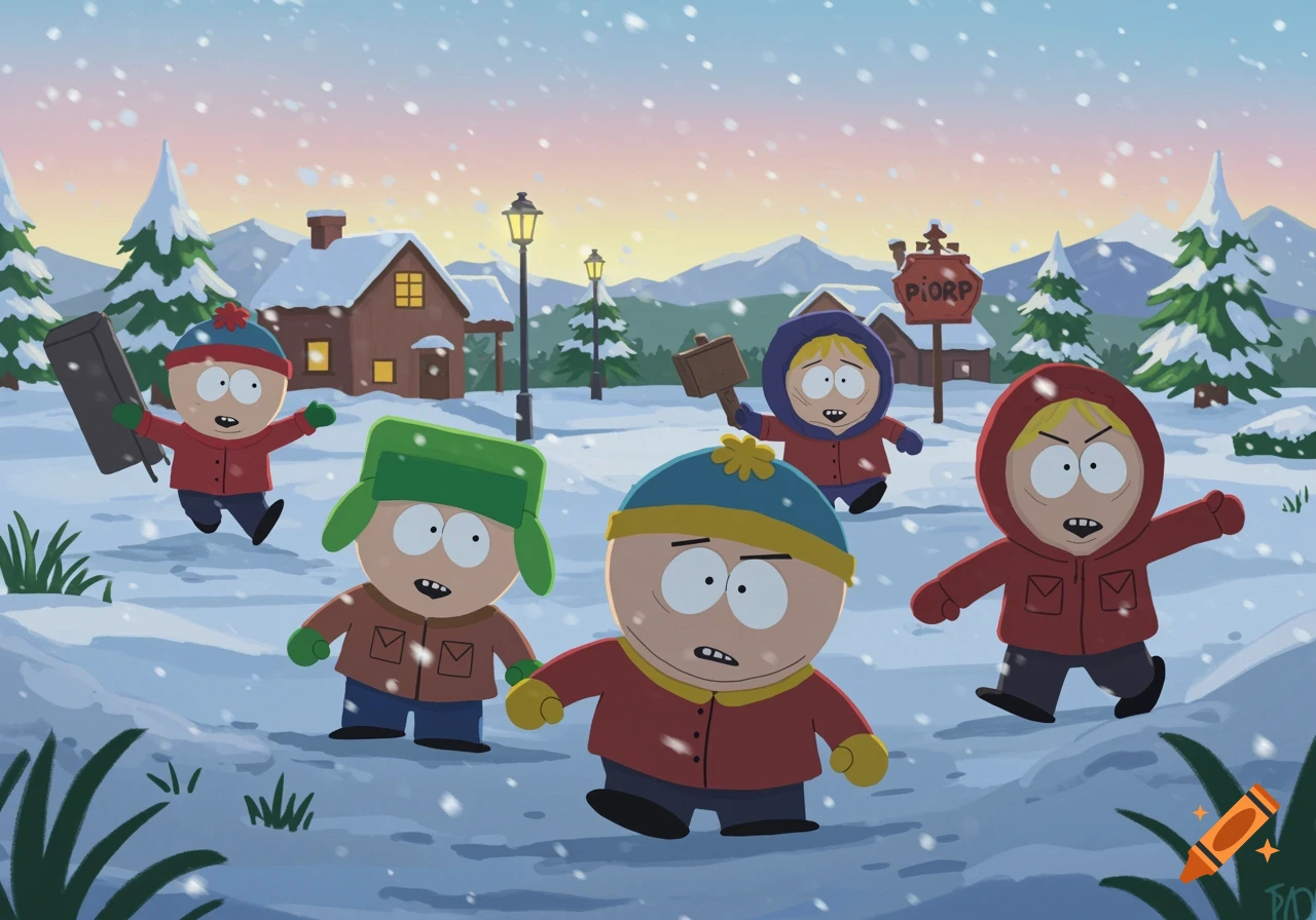 Butters from South Park as a baby in a diaper, standing in a grassy ...