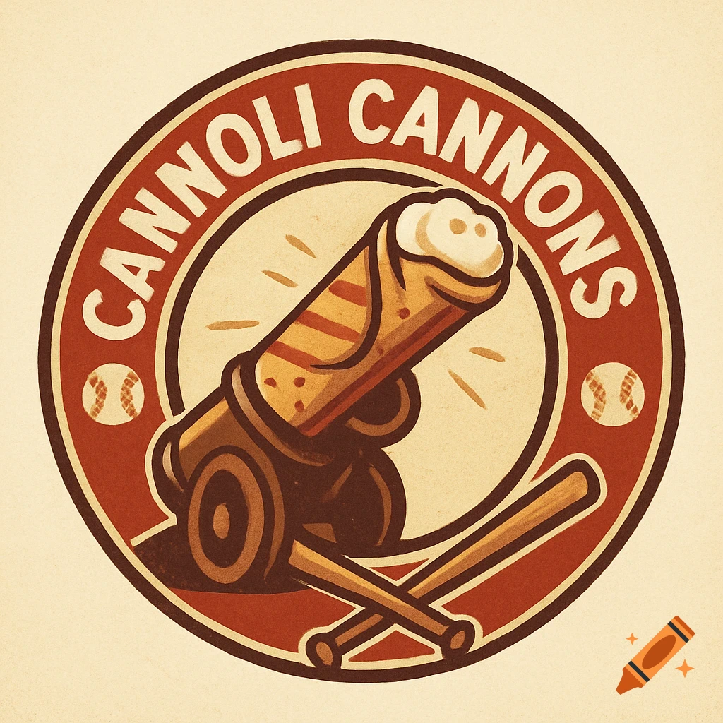 A vintage-style logo for "Cannoli Cannons" baseball team, featuring a ...