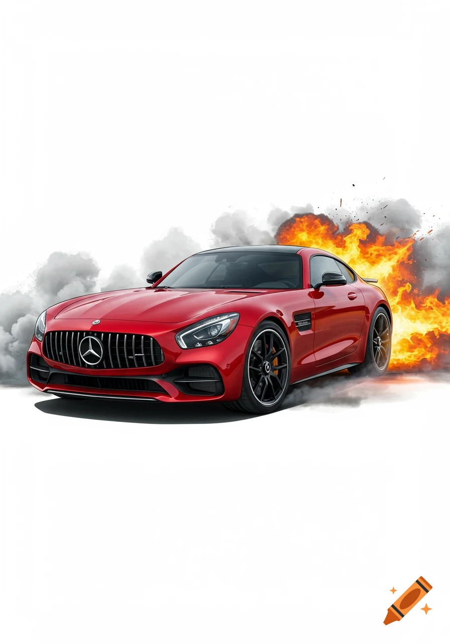 A dynamic illustration of a red Mercedes-Benz AMG GT speeding forward ...