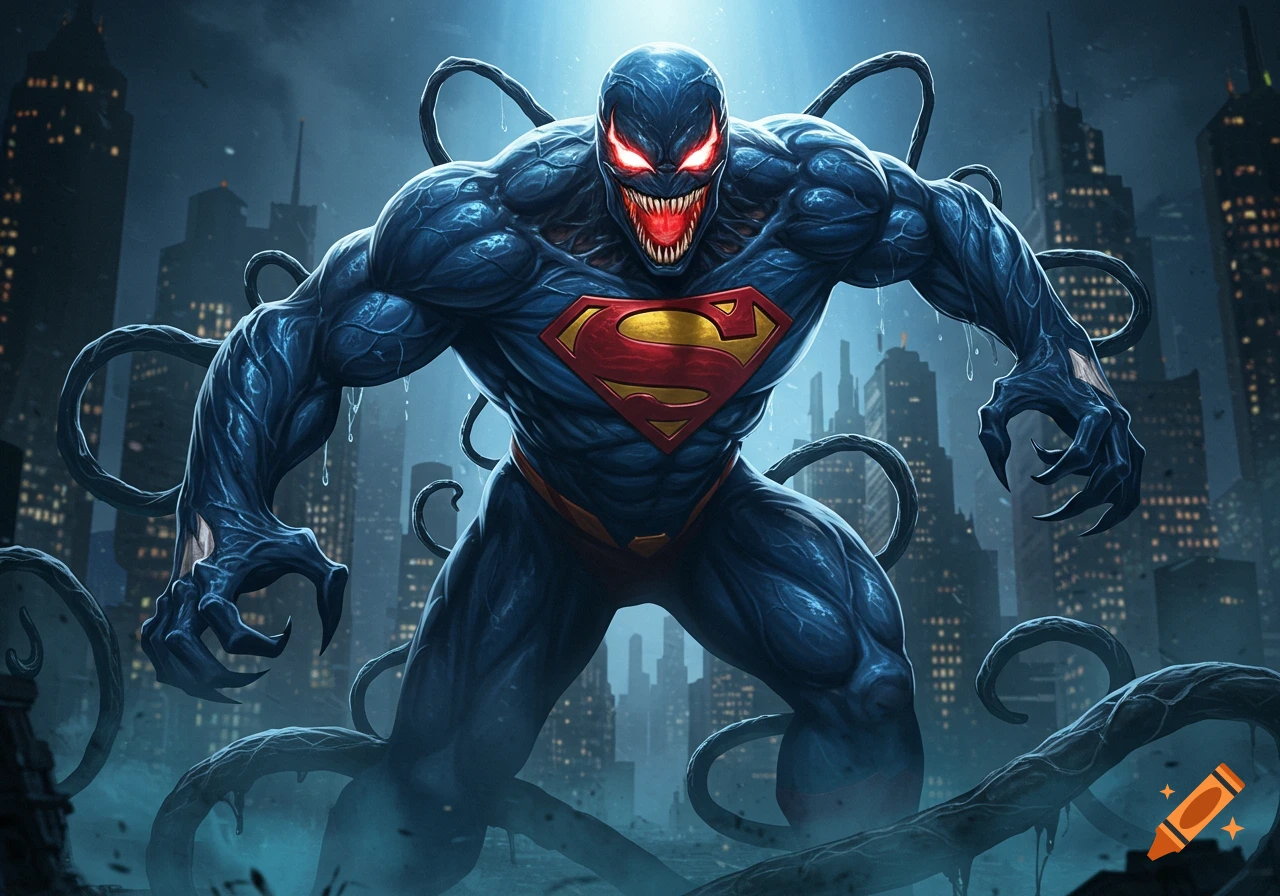 She-Venom, a dark symbiotic figure with glowing eyes and sharp teeth ...