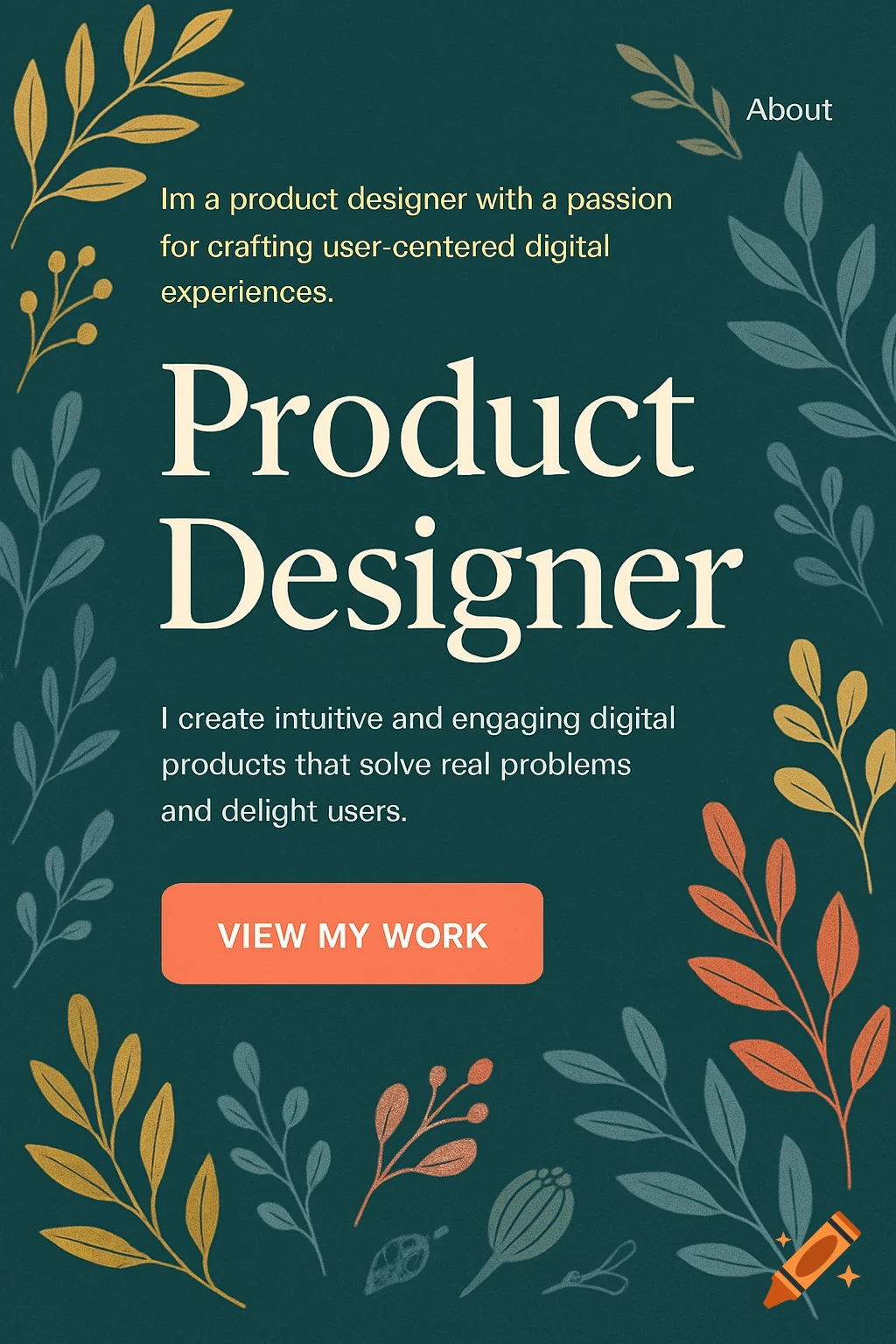 Product designer portfolio website with dark teal background, gold and ...