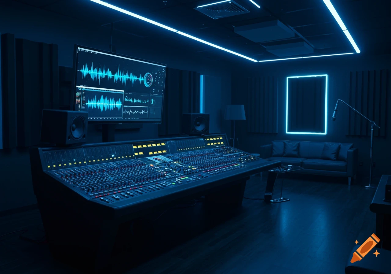 Modern podcast studio setup with two professional microphones ...