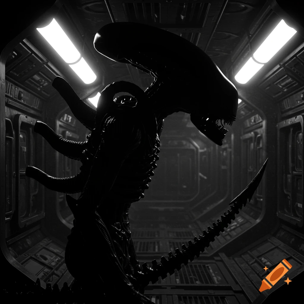 Dynamic lighting of a black and red Xenomorph dragon on Craiyon