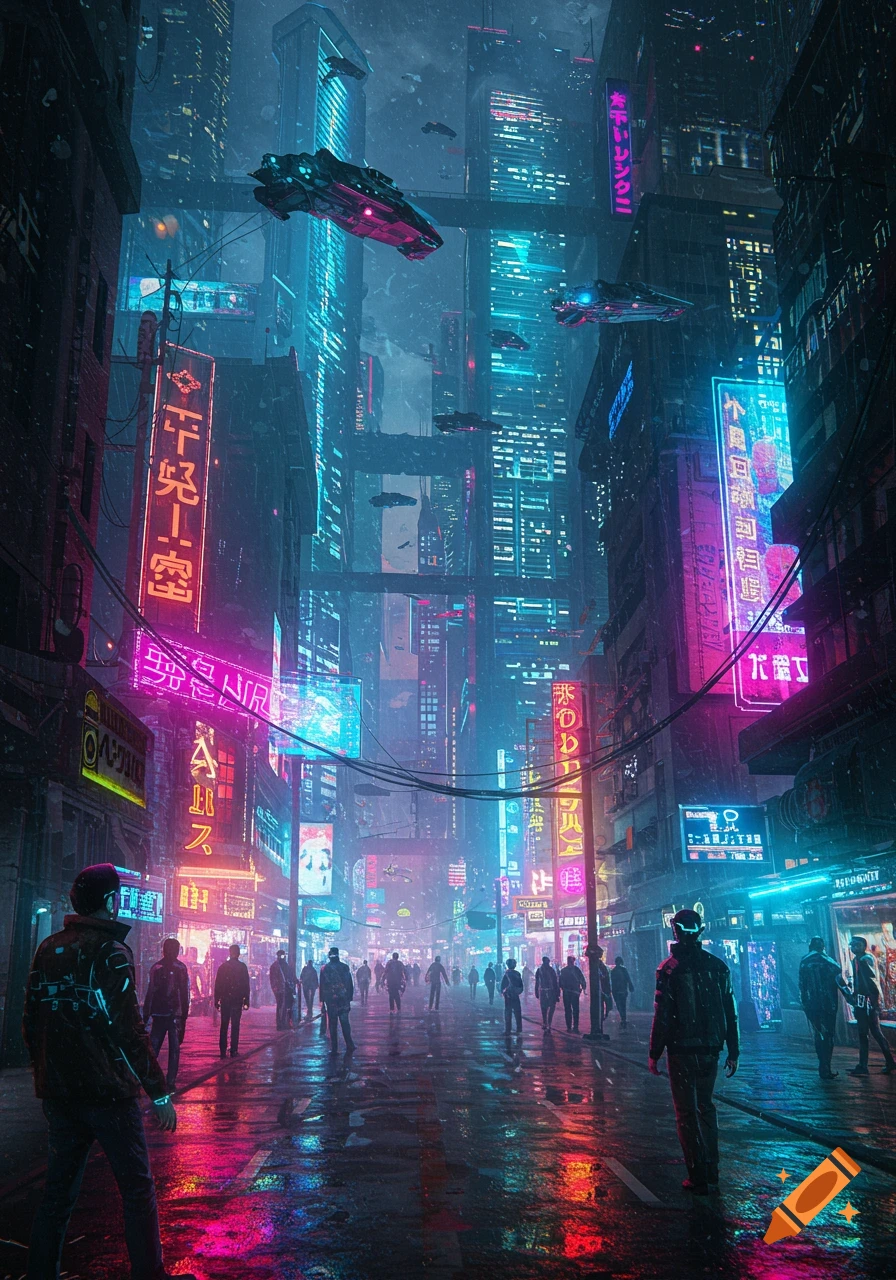 Genji, a cyborg ninja from Overwatch, jumps across a rain-soaked ...