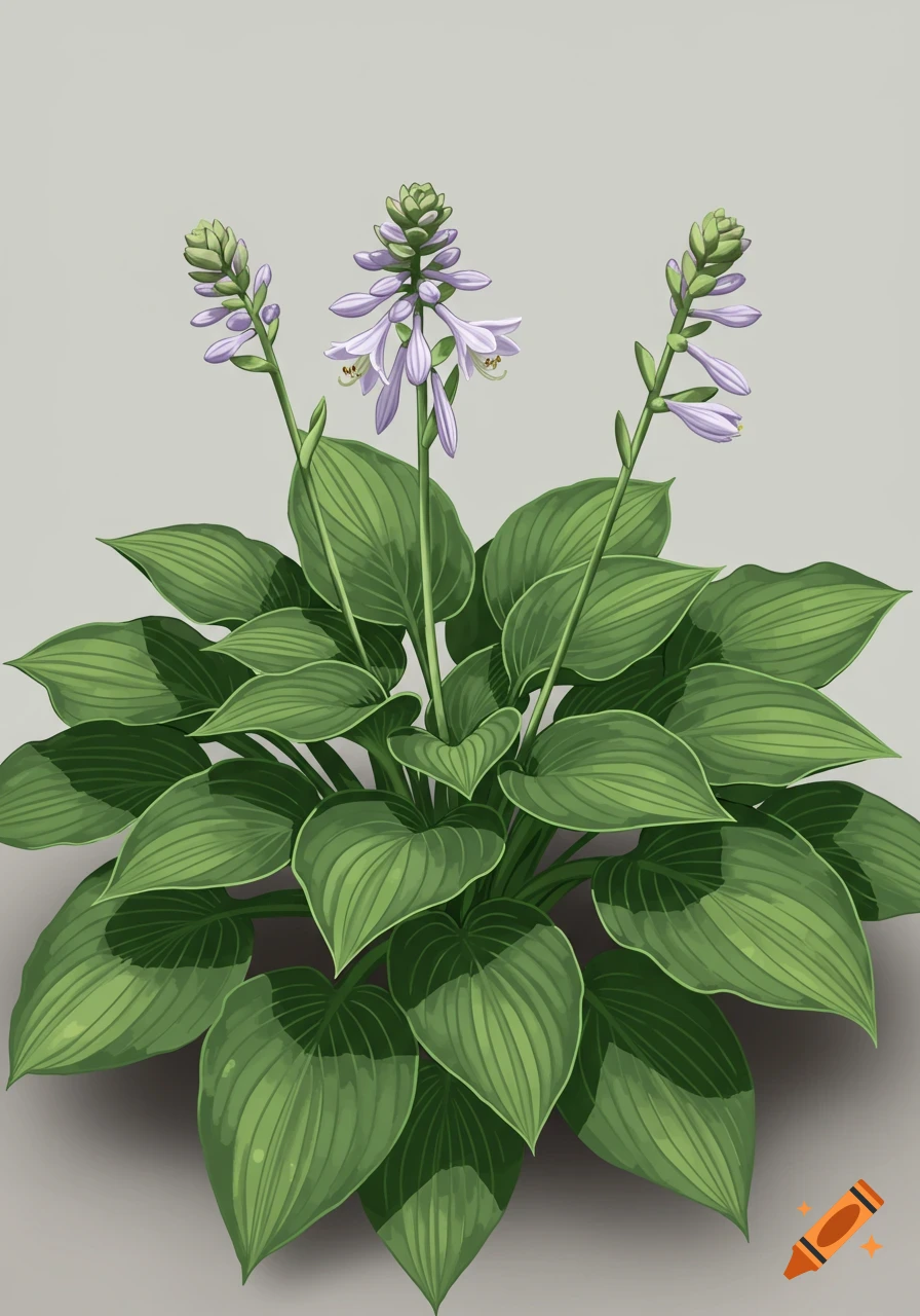 Clipart illustration of a hosta plant with green leaves and light ...
