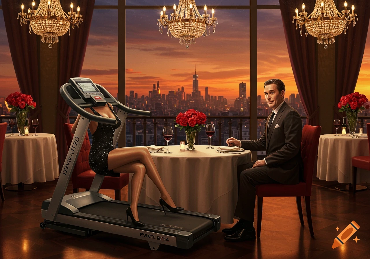 A man in a suit dines in a fancy restaurant with a city skyline view at ...
