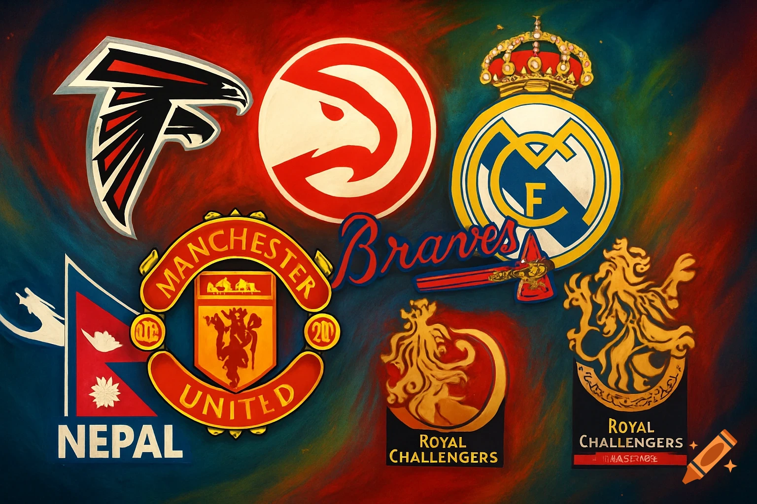 A collage of various sports team logos and a flag, including Atlanta ...