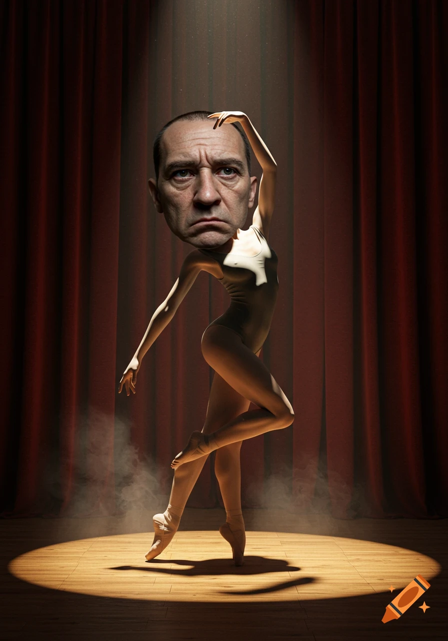 Photorealistic image of a man's head on a ballet dancer's body in a ...
