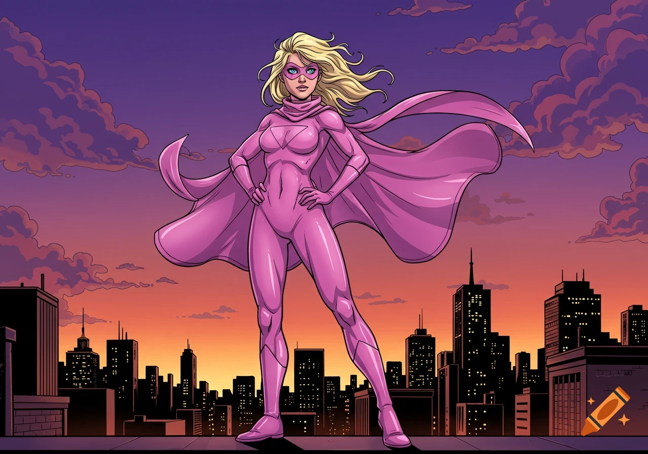 A comic book illustration of a superhero in a red and blue suit with a ...