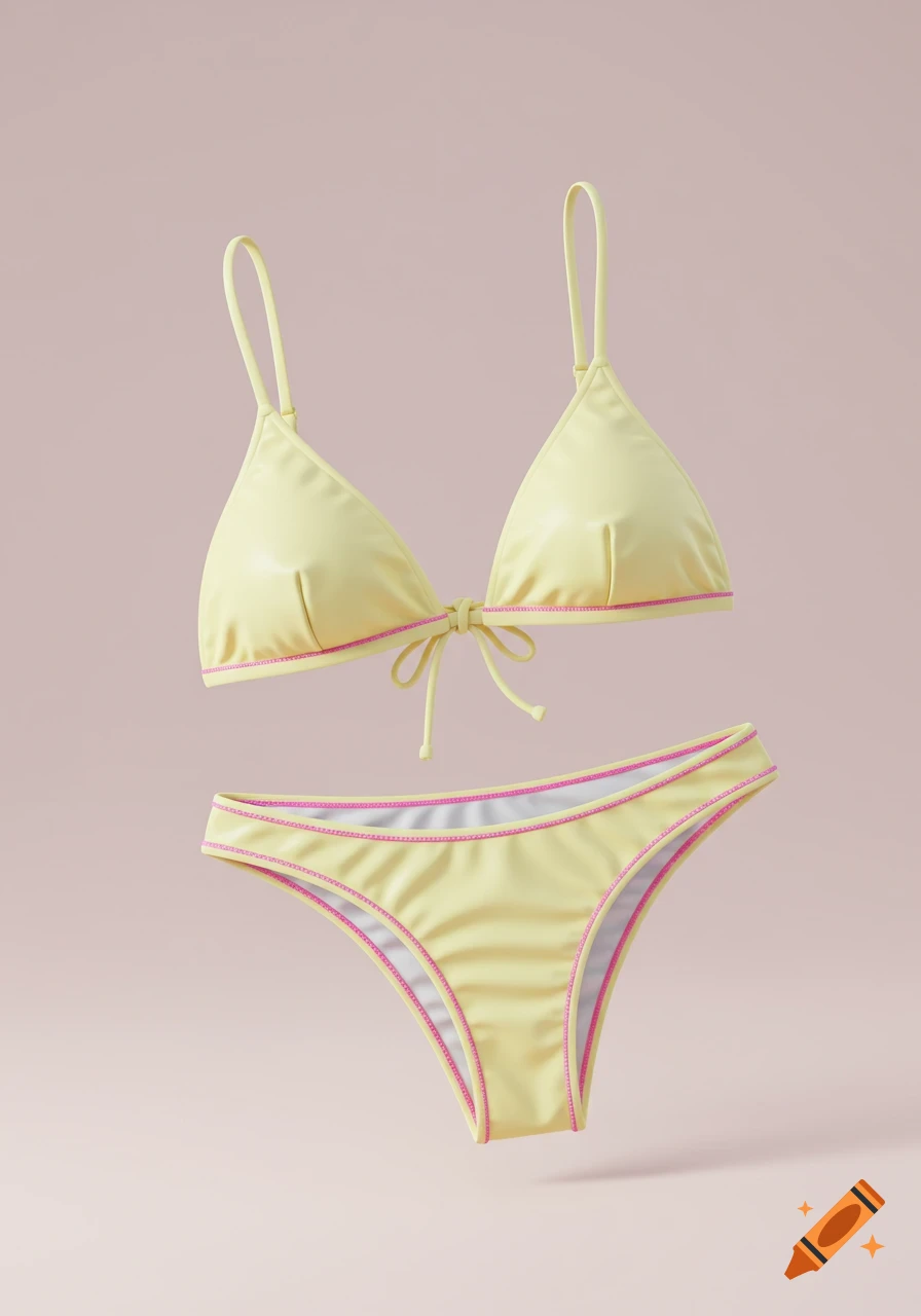 Red triangle bikini top with a pink band and orange straps on a plain ...