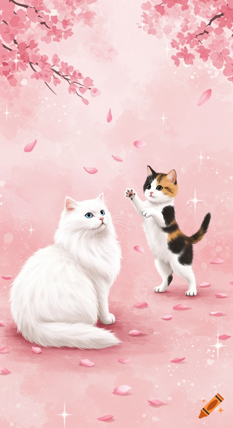 Two fluffy chibi-style rabbits, one black and one ginger, sit among ...