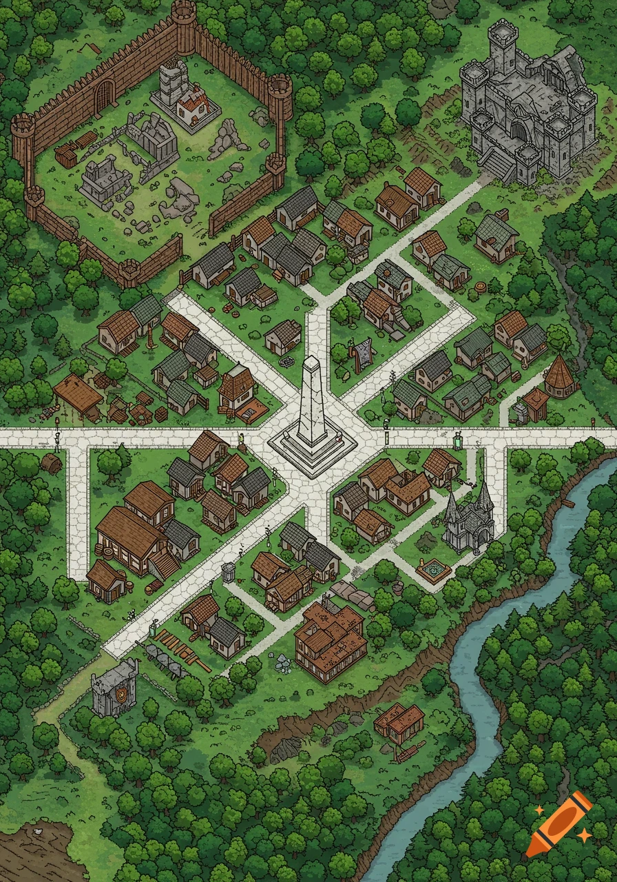 An isometric pixel art image of a WWII airbase showing an intact view ...