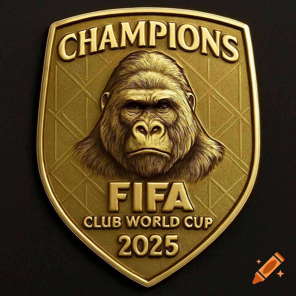 Gold shield badge with an embossed gorilla head, 'CHAMPIONS' at the top ...