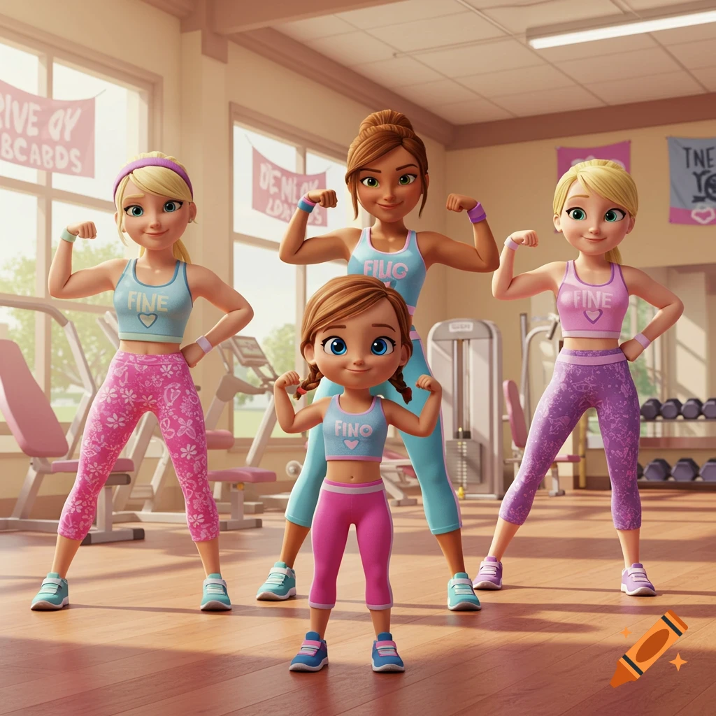 Mulan and her mother, in a cartoon style, flex their muscles while ...