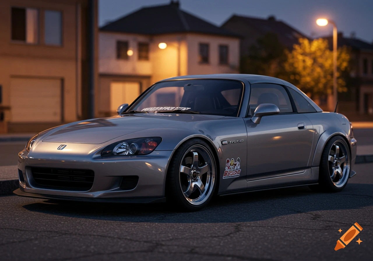 White Honda S2000 with red interior and bronze wheels on Craiyon