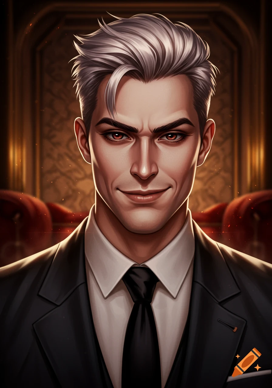 Digital art portrait of a stern man with black hair and blue eyes in a ...