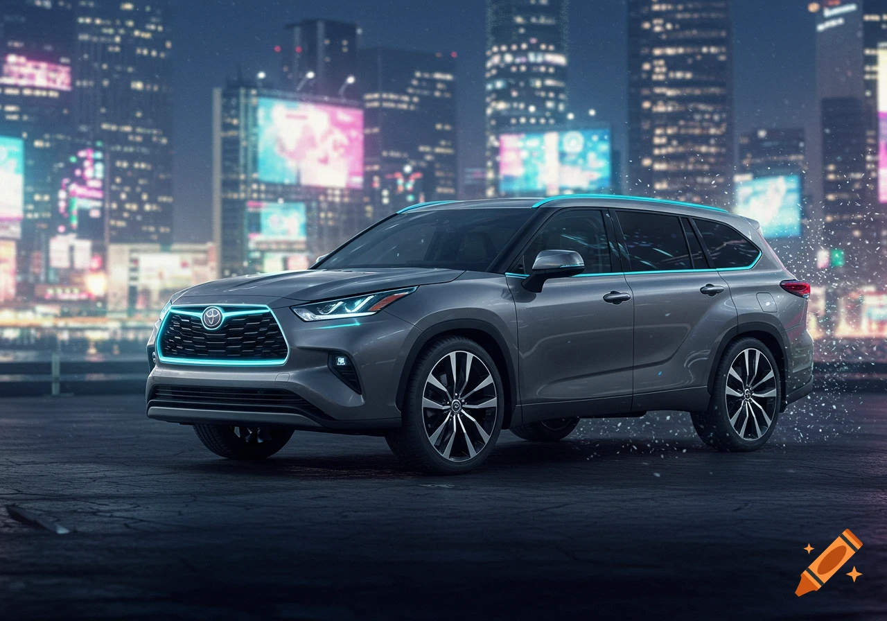 A gold Toyota SUV drives on a dirt road, kicking up dust, against a ...