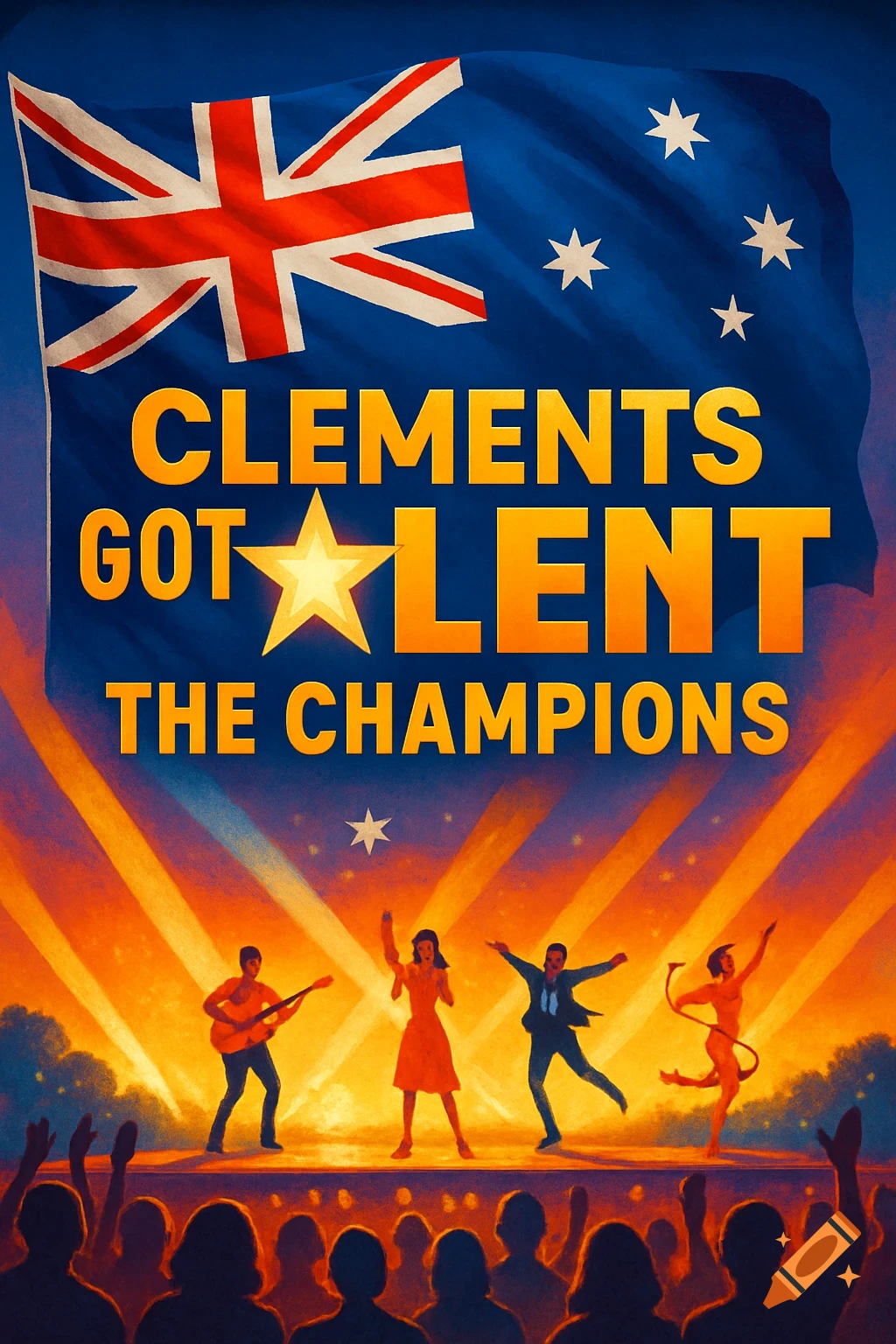 A vibrant poster for 'Clements Got Talent The Champions' featuring an ...