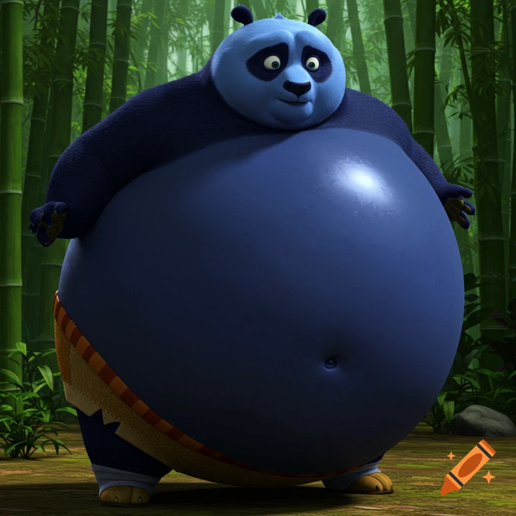 Po from Kung Fu Panda, a dark blue panda, inflated into a giant ...