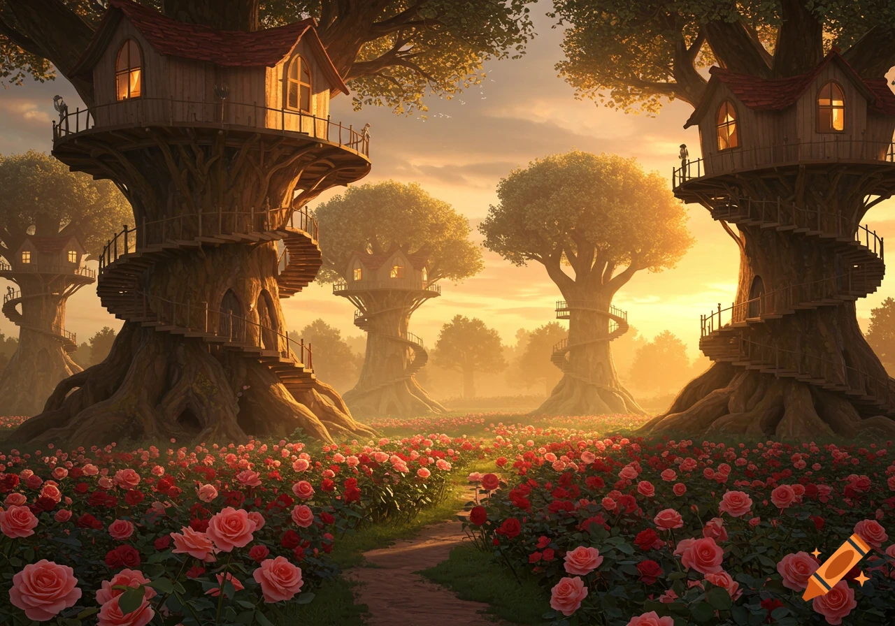 Stunning garden with illuminated roses on Craiyon