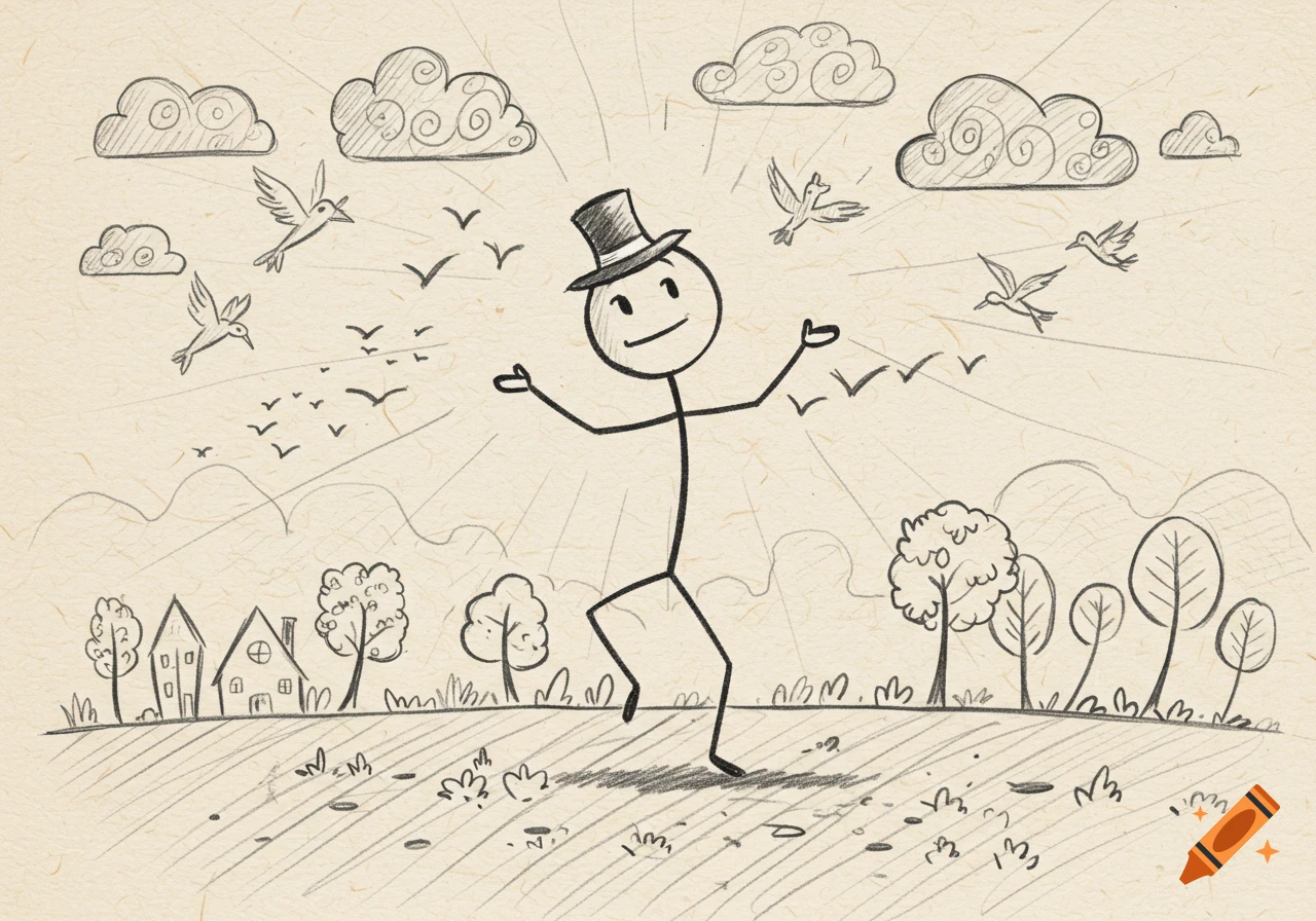 Crayon drawing of a person jogging on a track in a park, a thought ...