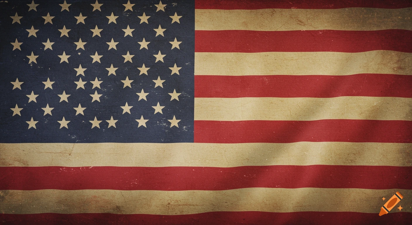 Stylized American flag banner with radiating stripes and stars on a ...