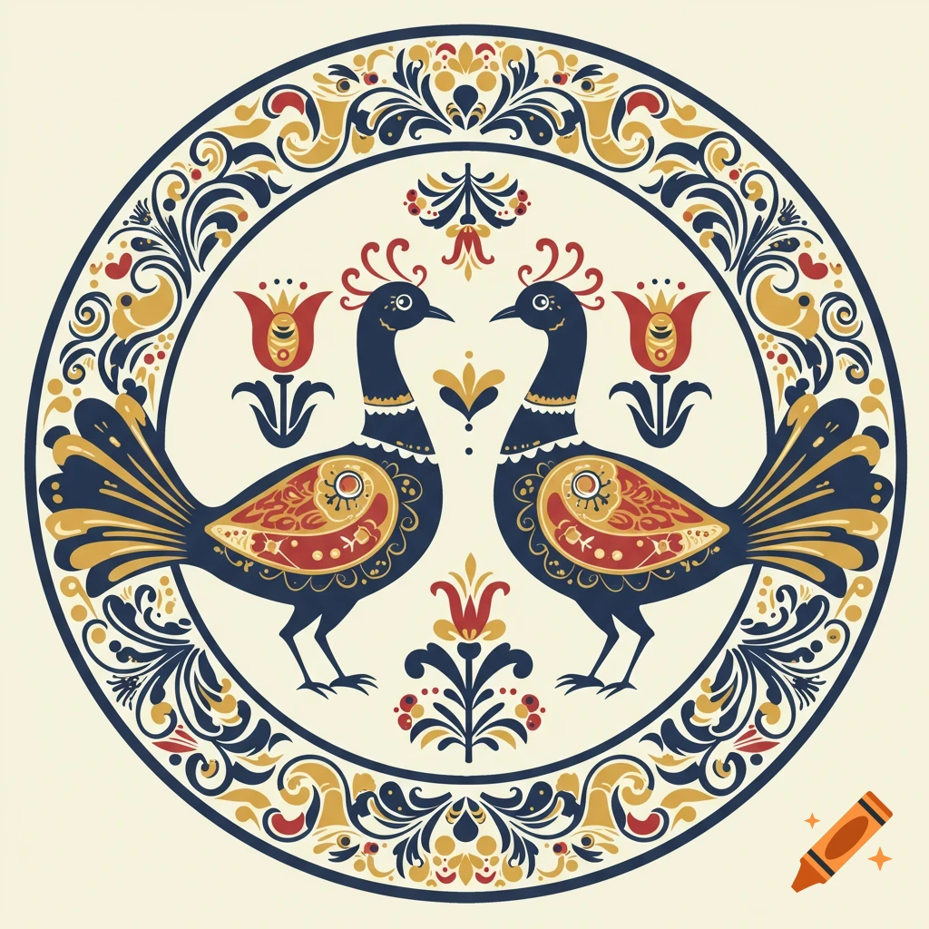 Color serigraph of Salish motifs with fantasy creatures and spirit ...