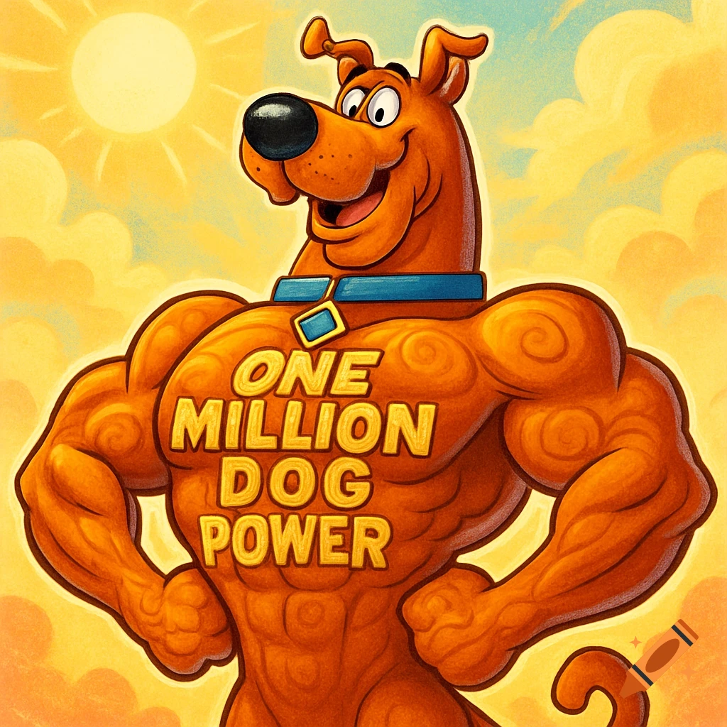 Muscular Scooby Doo flexing his chest, with "ONE MILLION DOG POWER ...