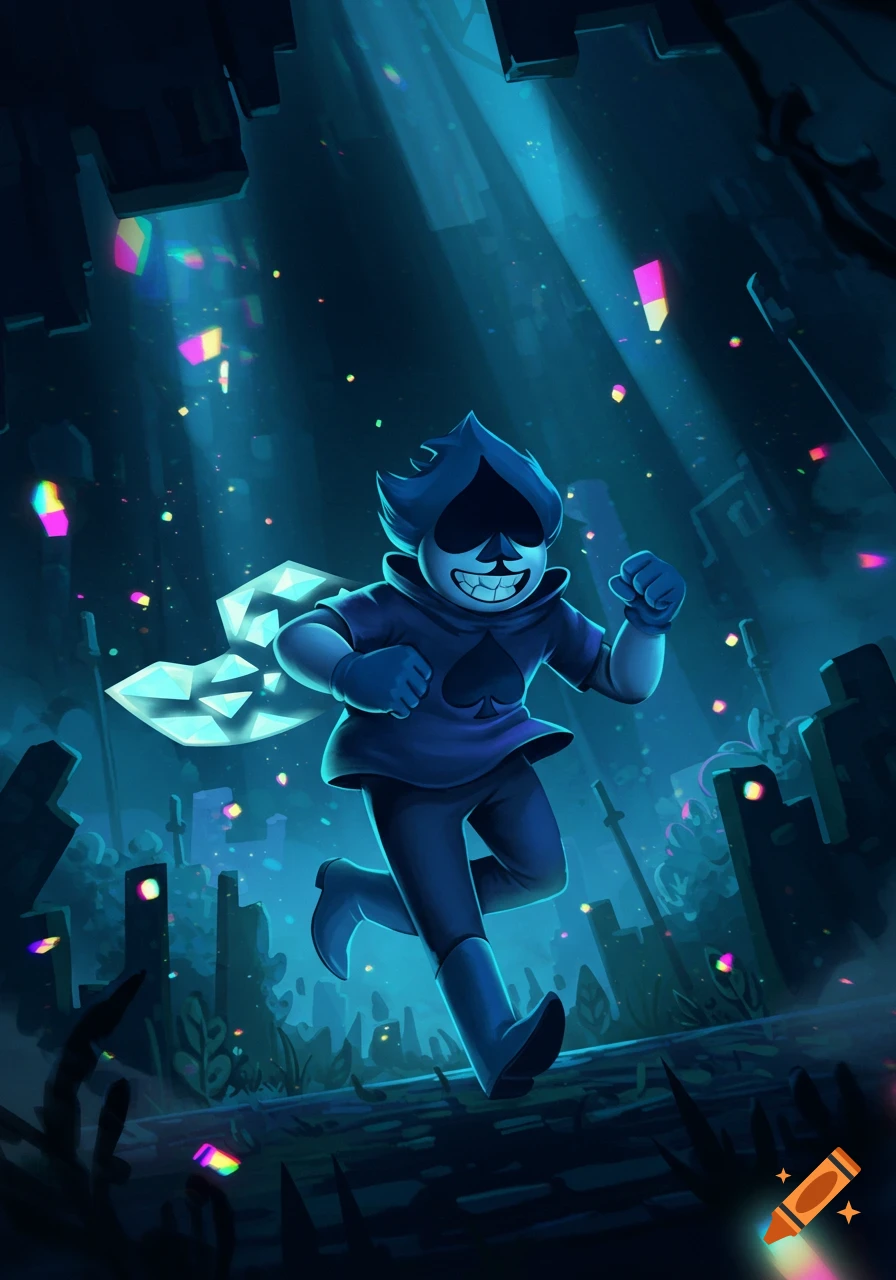 Cartoon illustration of Lancer from Deltarune happily eating a corn dog ...