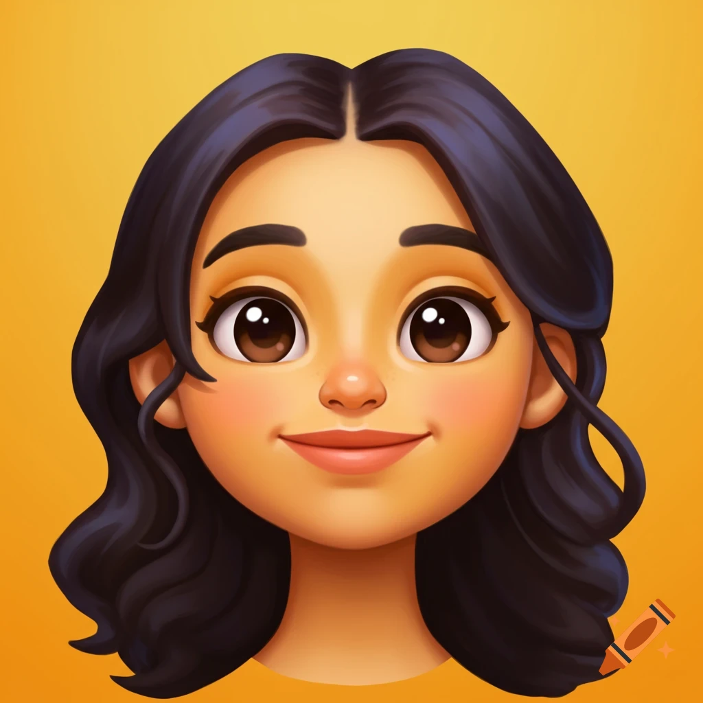Cartoon portrait of a young girl with dark hair and big brown eyes ...