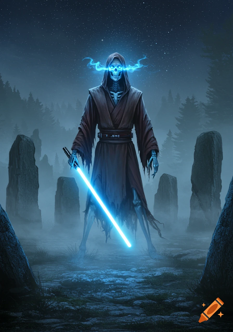 A stoic portrait of Anakin Skywalker with blue eyes and facial scars ...