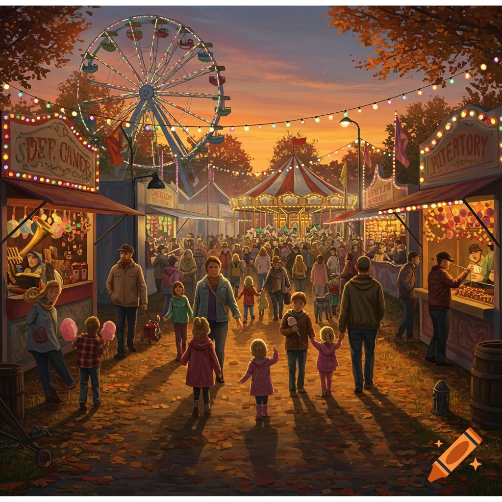 A vibrant, festive illustration of a street celebration with people ...
