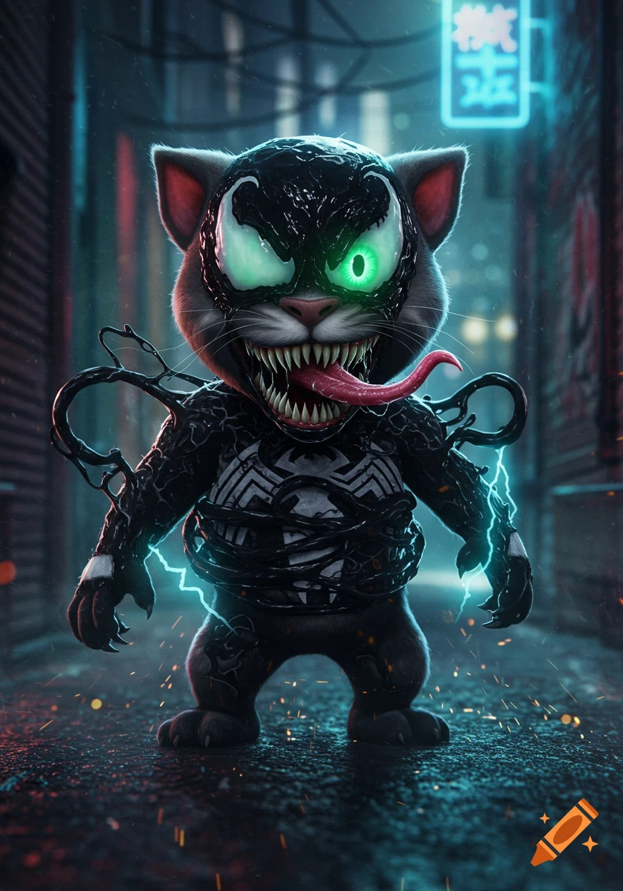 She-Venom, a dark symbiotic figure with glowing eyes and sharp teeth ...