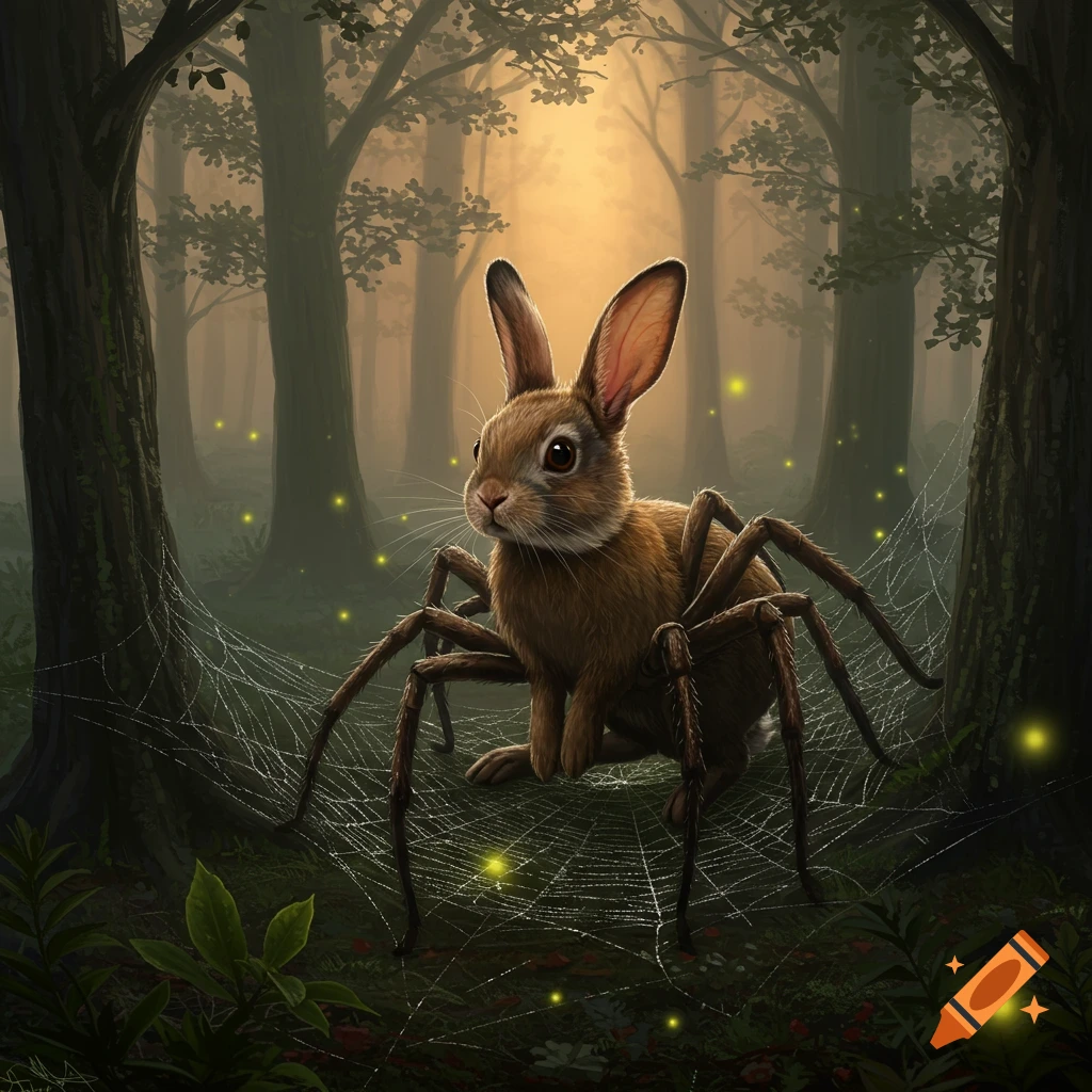 Rabbit and sparrow in a forest on Craiyon