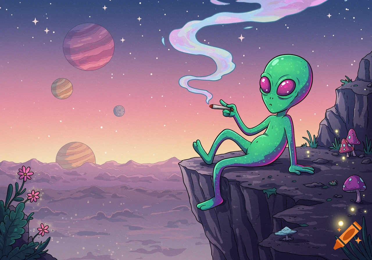 A female space rogue with teal hair sips a drink at a bustling alien ...