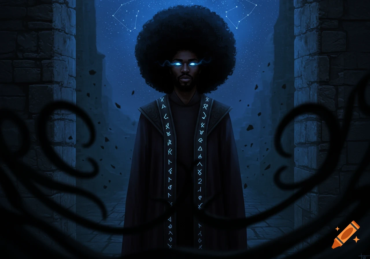 Half man, half chicken with an afro in a detailed and realistic ...