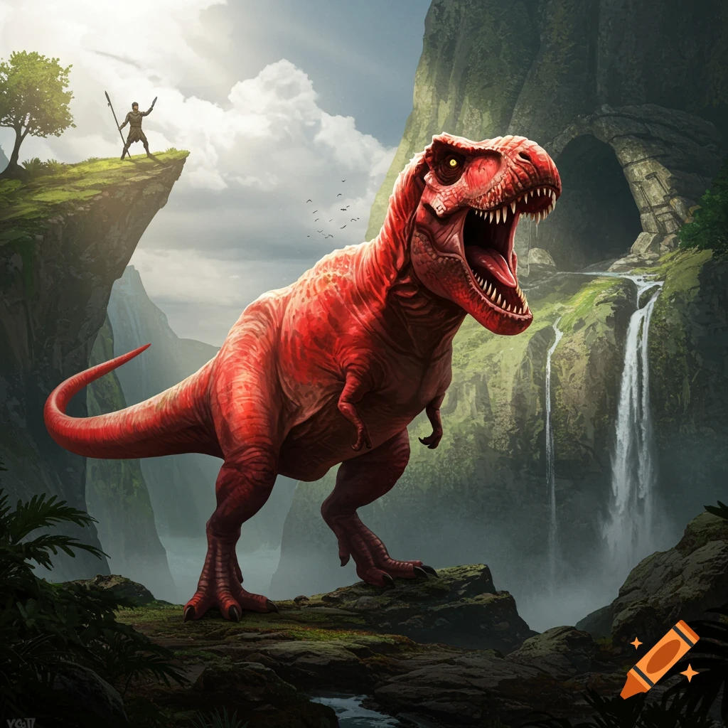 A photorealistic Indominus Rex dinosaur runs through a dense jungle as ...