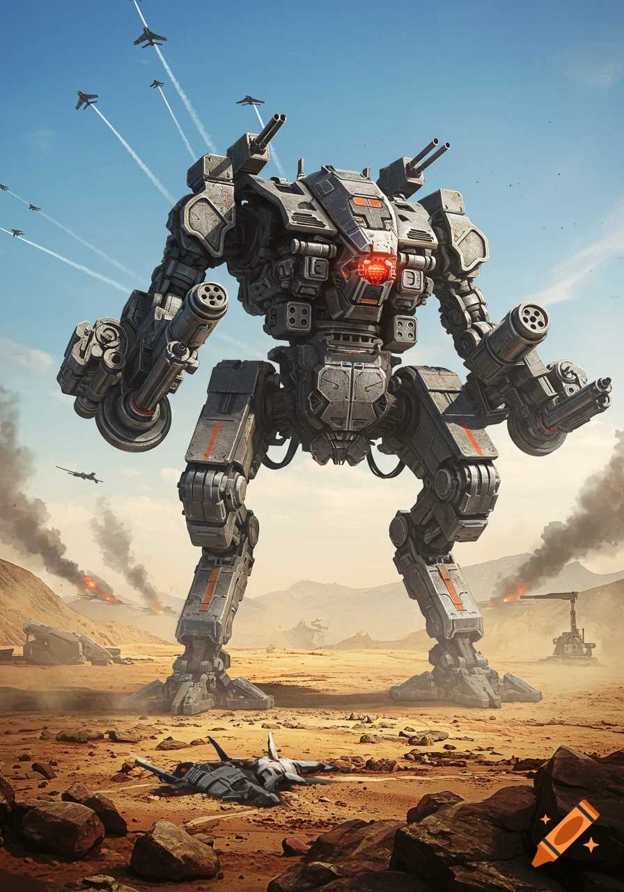 A heavily armored mech or robot made from Stella Artois beer cans ...