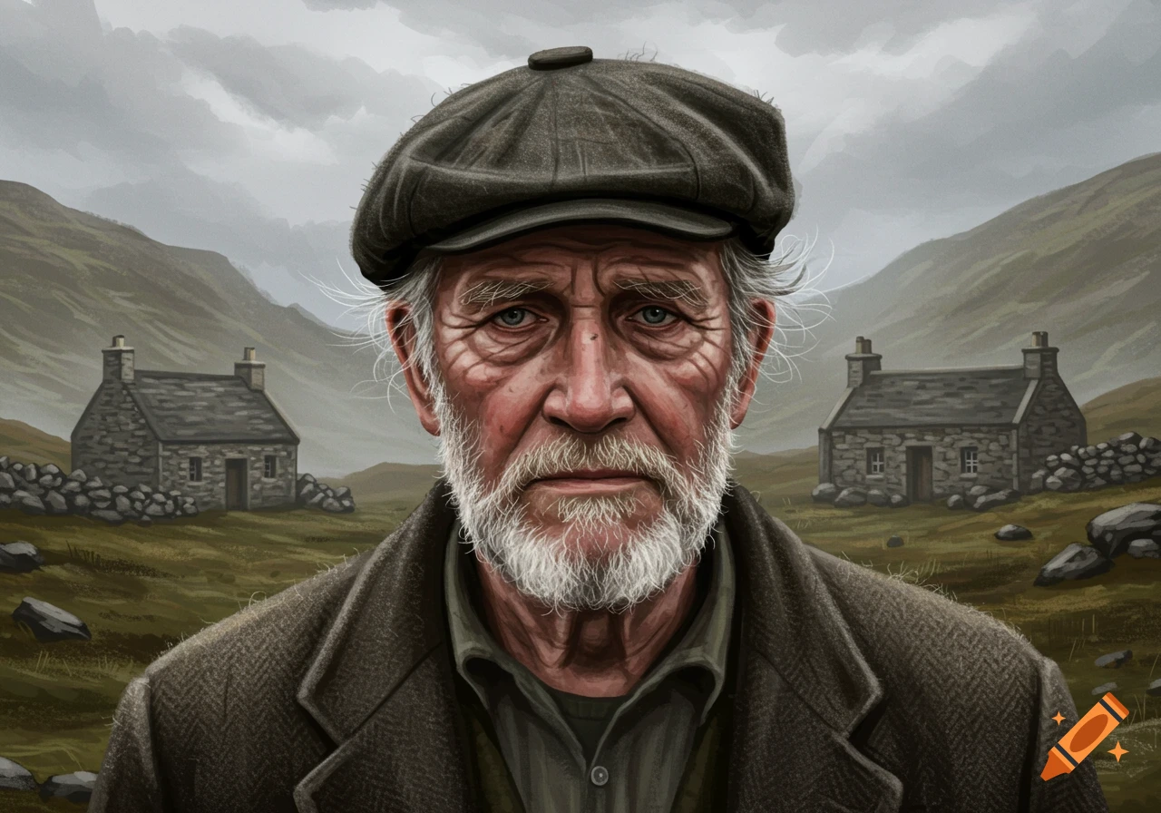 A detailed portrait of an old man with a white beard and grey hair ...