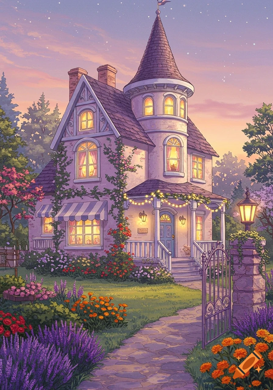 Pastel watercolor painting of a rose garden with old architecture, a ...