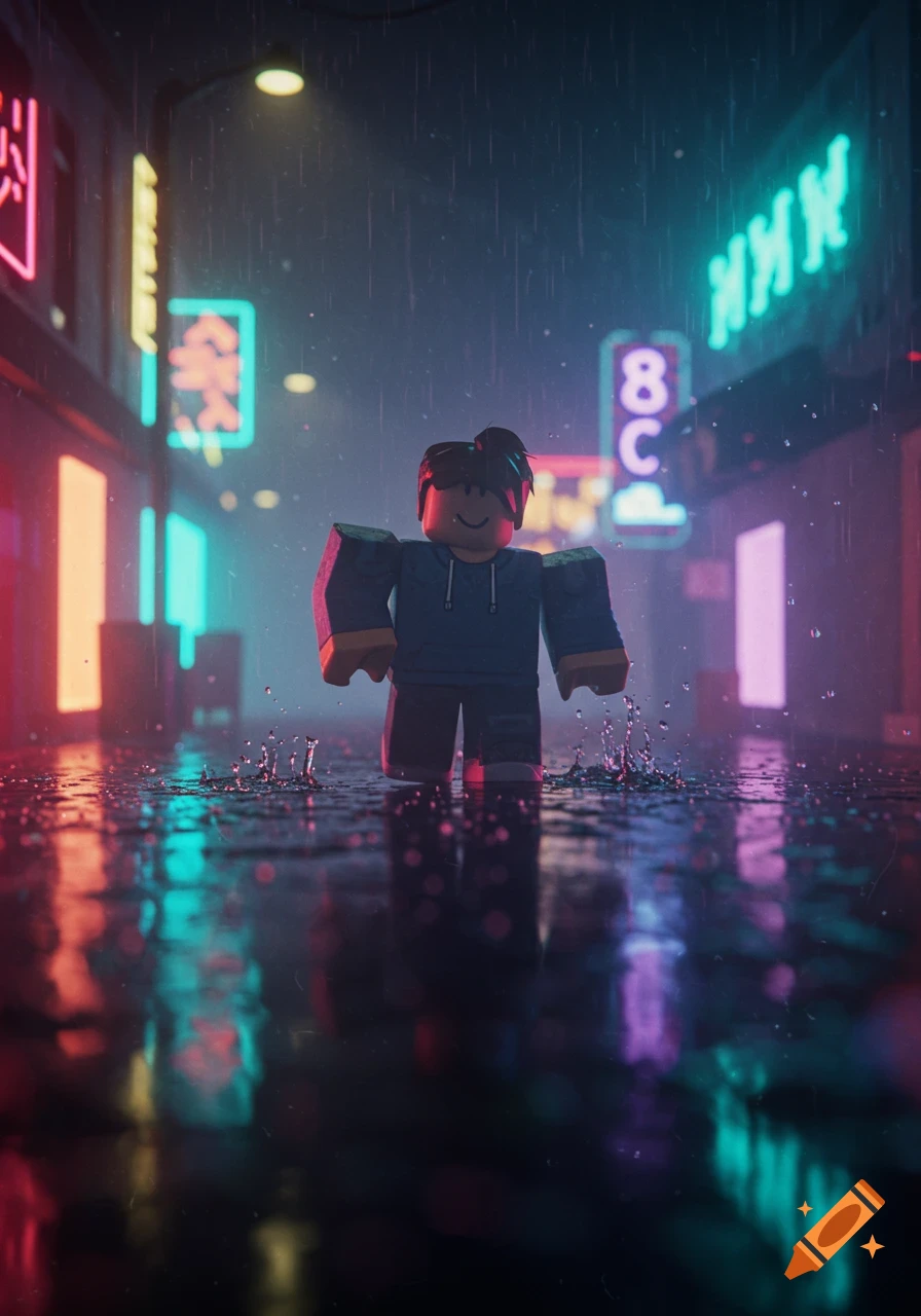 A small child in a red raincoat and red umbrella stands in a rainy ...