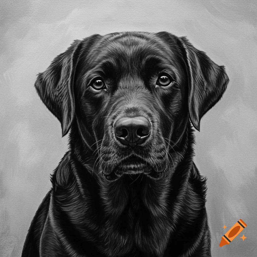 Black and white fineline portrait of a labrador retriever for coloring ...