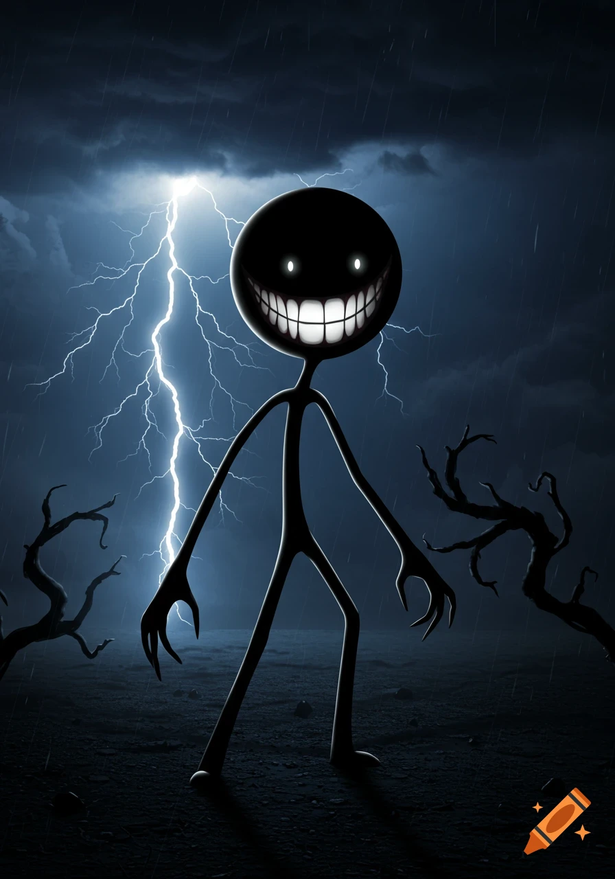 A scary yellow emoji with heart eyes, sharp teeth, and dark streaks ...